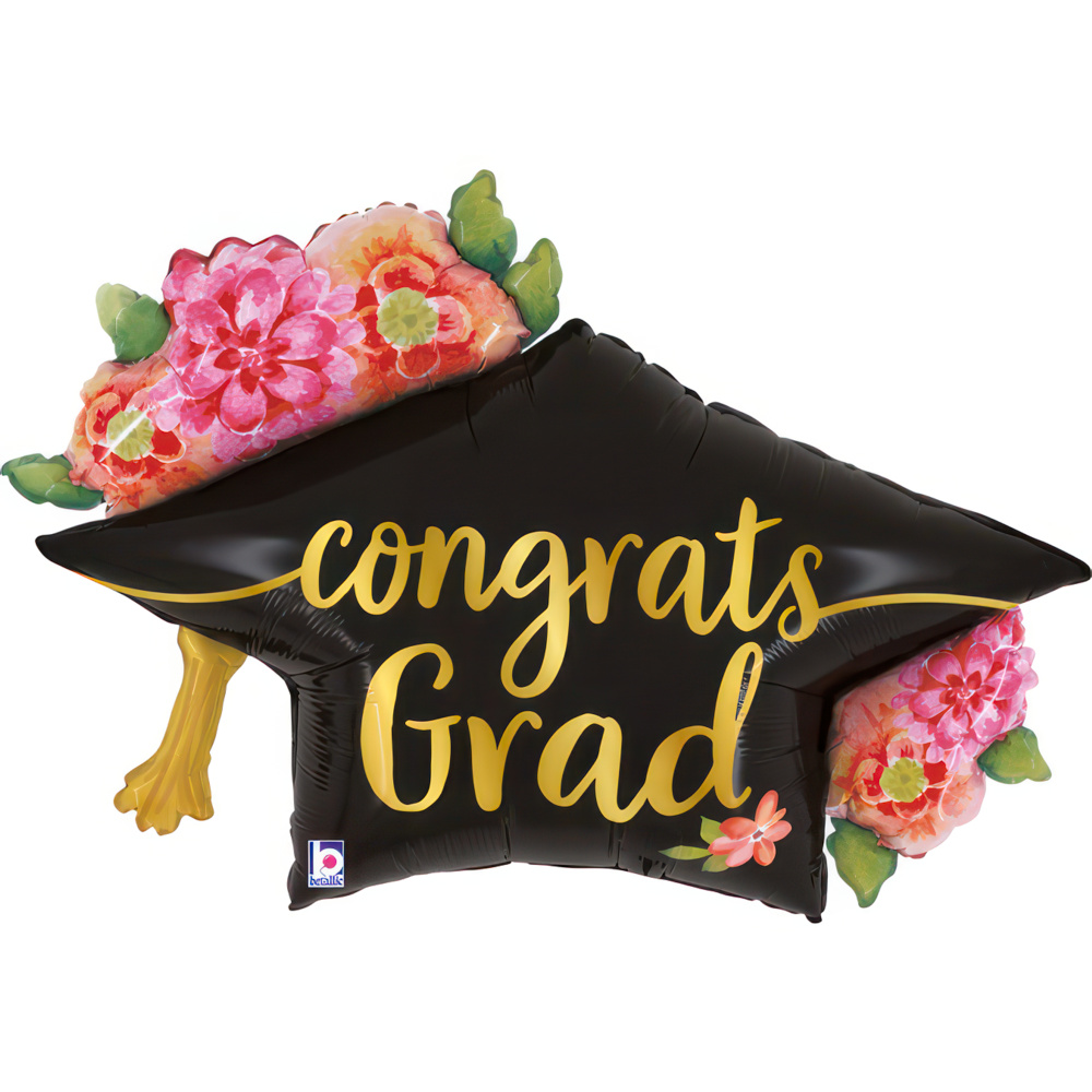 Balloon Watercolor Floral Grad Hat multicolor