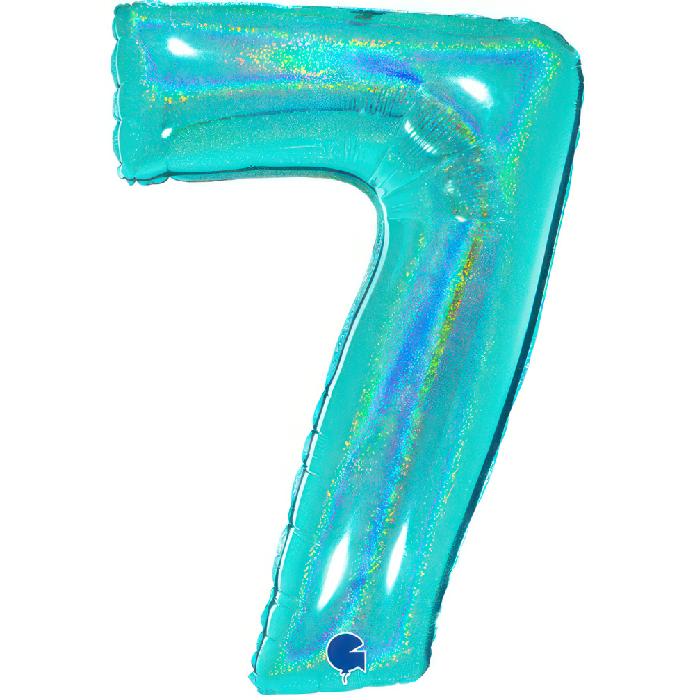 Balloon Number 7 Glitter Holographic Tiffany 40inc blue