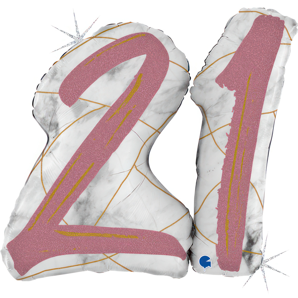Palloncino Marble Mate Numbers 21 Rose Gold oro rosato