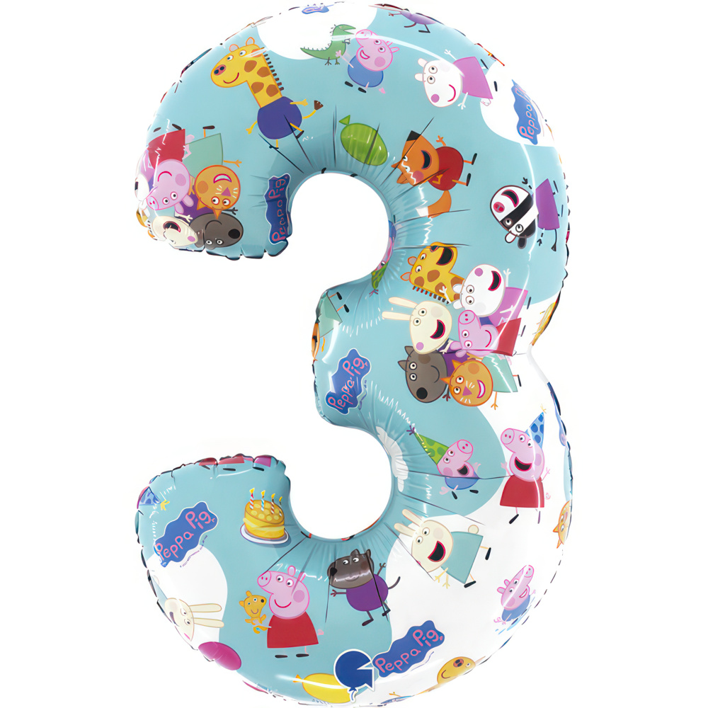Palloncino Peppa Pig - Number Three 26inc blu